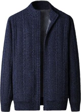 Generic Pull dhiver en laine avec fermeture &eacute;clair pour homme - Cardigan &eacute;pais et chaud pour homme, 8305-1 Bleu marine, 5XL