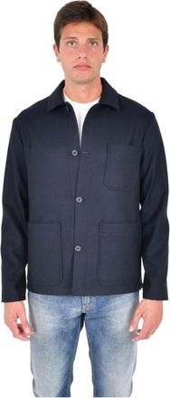 Drumohr Homme, Vestes, Bleu, Taille: M Overshirt &agrave; poches plaqu&eacute;es