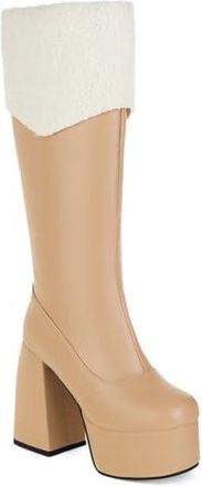 Generic Bottes montantes classiques à bout rond et talon bloc pour femme, style punk, vintage, chaussures dhiver, abricot, 37.5 EU