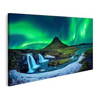 Islandburner Tableau Tableaux lumi&egrave;re du nord aurore bor&eacute;ale kirkjufell Islande montagnes kirkjufell hiver lumi&egrave;re du nord aurore bor&eacute;ale Cadre sur Toile Impressio
