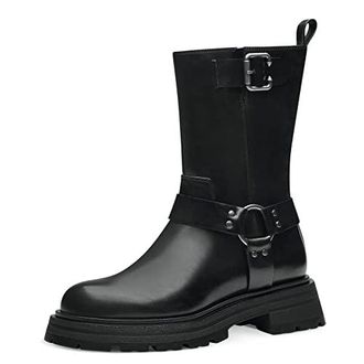 Tamaris Femme Bottines, Dame Bottes de Motard,Bottes,Demi-Bottes,Botte de Motard,Plat,Black,37 EU