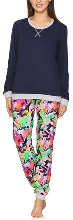 Merry Style Damen Lang Zweiteiliger Schlafanzug aus Baumwolle Pyjama Set Winter MS10-168 (Marineblau Tanzen, L)