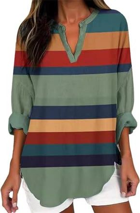 Generic HUIFUAO T-shirts blancs à col en V en coton et lin pour femmes, hauts dété à manches longues avec imprimé floral, hauts basiques noirs pour femmes, Z2