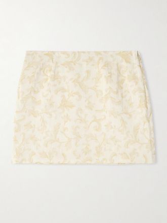 Possé Mini-jupe En Lin Et Soie Mélangés Imprimés Isla - Jaune