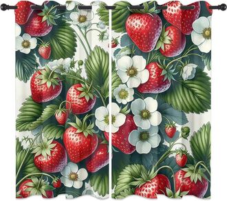 Generic 3D Vorhänge Blickdicht Gardinen Wohnzimmer Ösenvorhang 2Er Set Cartoon-Frucht-Erdbeere 3D 150X166 cm (B + H) Druck Thermovorhang Kälteschutz Schallsch