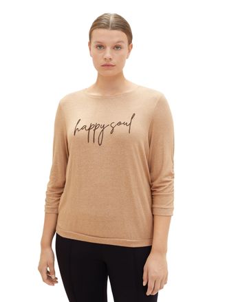 Tom Tailor Damen 1038833 T-Shirt mit Raffarm & Schriftzug, 32399-blush Mahogany Melange, 54