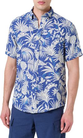 GANT Herren REG Botanical Linen Print SS Shirt Hemd, Rich Blue, 58