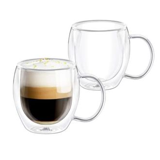 Wilmax England Wilmax - Verres thermiques &agrave; double paroi avec anse - Lot de 2-400 ml - Verres &agrave; boire - Tasses thermiques - Verre &agrave; th&eacute; - Lot de verres &agrave; latte macch