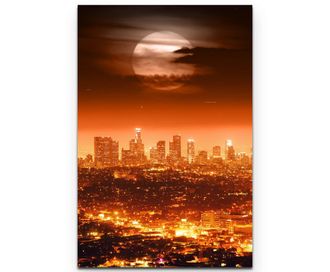 Paul Sinus Art Leinwandbilder | Bilder Leinwand 90x60cm Skyline von Los Angeles bei Vollmond