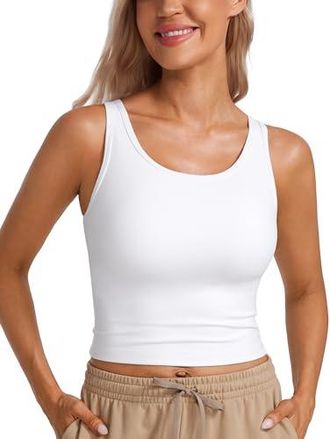 CRZ YOGA Femmes Butterluxe Double Doublure Débardeurs Dos Nageur Sports sans Manches Court Gilet Blanc 40