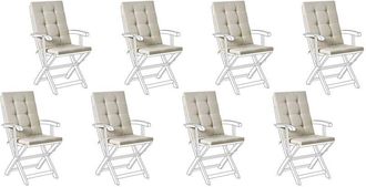 Beliani Lot de 8 Coussins dAssise et de Dossier pour Chaises dExt&eacute;rieur avec Attaches Polyester Taupe Maui