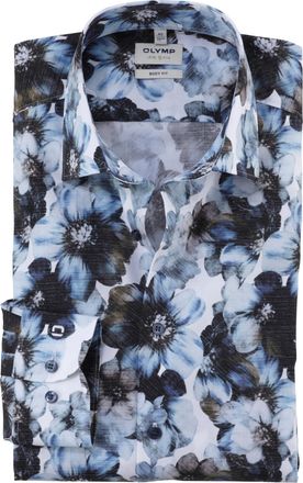 Olymp Herren Oberhemd Langarm Level Five,Digitaldruck auf Uni,366 Level 5 Body fit (15.05.2015 - F16),21 New York Kent-2,bleu 11,41