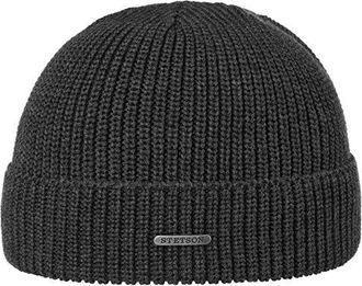 Stetson Bonnet en Laine Mérinos Finley Femme/Homme - Made in Italy à Revers pour lhiver Tricot avec Hiver Automne-Hiver - Taille Unique Gris foncé