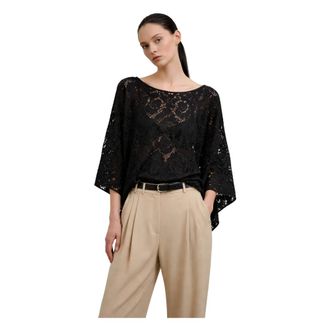 Liviana Conti Femme, Blouses et Chemises, Noir, Taille: 40 FR Haut en Coton &agrave; OEillets et Col Ras du Cou