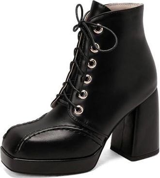 Generic Bottines courtes à lacets pour femme - Bout carré - Plateforme - Mode dhiver, Noir, 40.5 EU