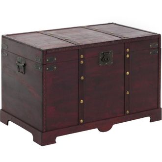 Hhg [JAMAIS UTILIS&Eacute;] Coffre bois de d&eacute;coration malle au tr&eacute;sor Valence aspect antiquit&eacute;, 49x77x47cm, carr&eacute;