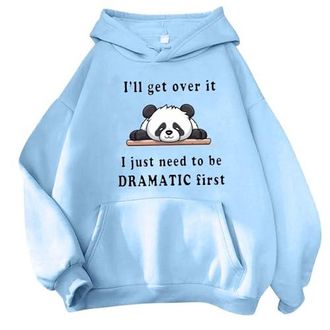 Generic Sweat &agrave; capuche &laquo; ILl Get Over It I Just Need to Be Dramatic First &raquo; ample avec cordon de serrage imprim&eacute; panda Y2K fin avec capuche pour adolescentes