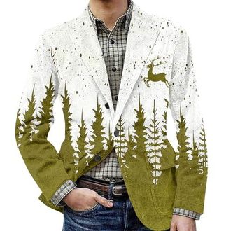 Generic Costume blazer de Noël pour homme - Veste tendance avec motif forêt et imprimé cerf - Veste de loisirs avec col à revers et une fermeture pour le quot