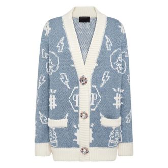 Philipp Plein Femme, Pulls, Bleu, Taille: 42 FR Jacquard Cardigan Monogram