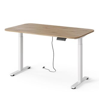 Vicco h&ouml;henverstellbarer elektrischer Schreibtisch Elevate, Wei&szlig;/Artisan, 140 x 80 cm, 2 Motoren, 100 kg Tragkraft