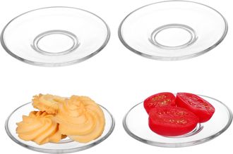 DOITOOL Glas Kaffeeuntertasse Teeuntertasse Glastellerchen Glasuntersetzer 4 Stücke 9cm Dessertteller Getränkeuntersetzer Unterteller für Getränke Tassen Glas