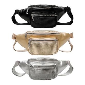 Generic Sac Banane en Cuir PU pour Femmes, Sac Ceinture avec Sangle r&eacute;glable, Sac de Poitrine (Noir)