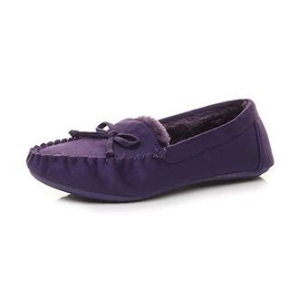 Ajvani Femmes Faux Peau de Mouton Fourrure Semelle Souple Chaussure Bateau Mocassins Chaussons Pantoufle Pointure 3 36