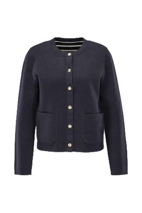 Tommy Hilfiger Damen Strickjacke Cardigan Co Jersey Reversible Cardi Knopfleiste, Mehrfarbig (Breton STP Ivory Petal/Dsrt Sky), XS