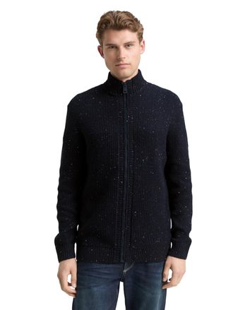Tom Tailor Herren 1048714 Strickjacke mit Strukturmix, 36942-Navy Melange Multi Neps, XXL
