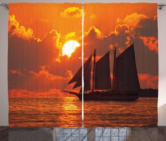Abakuhaus Tropisch Rustikaler Gardine, Sonnenuntergang in Key Florida, Schlafzimmer Kr&auml;uselband Vorhang mit Schlaufen und Haken, 280 x 260 cm, Orange Dunkeloran