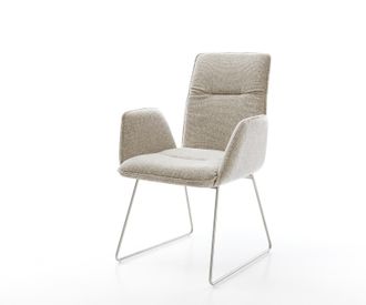 DELIFE Esszimmerstuhl Vinja-Flex Webstoff Soft Beige Kufengestell Edelstahl, Esszimmerst&uuml;hle
