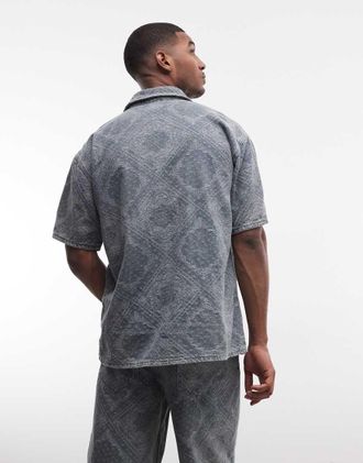 Liquor & Poker Relaxed-Fit-Jeanshemd in Blau mit Paisley-Jacquardmuster, Kombiteil-Bunt