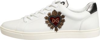 Dolce & Gabbana Wei&szlig;e Leder Herzverzierte Sneakers Schuhe
