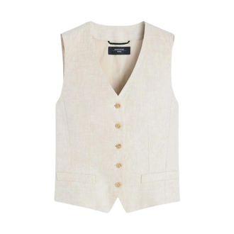 Max Mara Femme, Vestes, Beige, Taille: 38 FR Gilet en lin