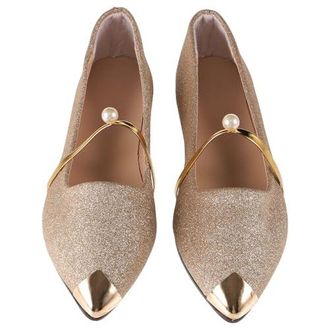 SOLUSTRE Escarpins Plates Couleur Chair Nacr&eacute;s pour Femmes Chaussures Simples &agrave; Bout Effil&eacute; Perles Taille 39 Style L&eacute;ger et Antid&eacute;rapant pour L&Eacute;t&eacute; et Occasions