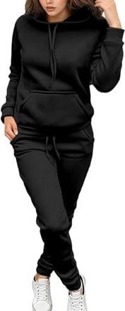 Generico Ensemble de surv&ecirc;tement pour femme avec sweat &agrave; capuche d&eacute;contract&eacute; et pantalon pour lhiver et lautomne, Noir, 3XL