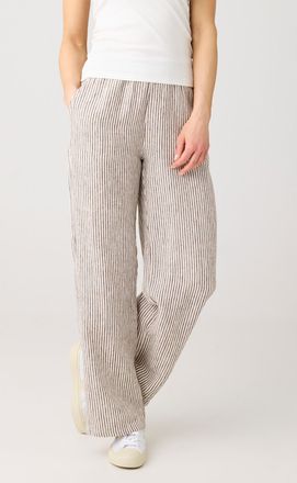 Knowledge Cotton Apparel Damen vegan Hose Posey Wide Leinen Dunkelbraun Gestreift