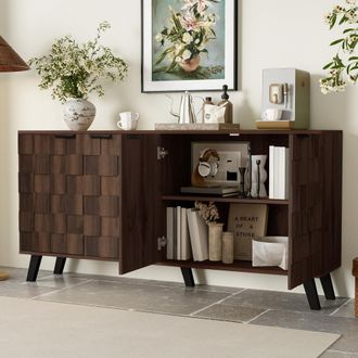 Suky Brand Moderner Sideboard mit 4 T&uuml;ren in dunkler Holzmaserung, Praktisches Design f&uuml;r Wohnzimmer, Schlafzimmer und Esszimmer, 160.5 x 35.5 x 78 cm