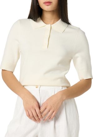 The Drop Gero Short Sleeve Splitneck Polo Sweater Tee Pullover, Elfenbein, XS