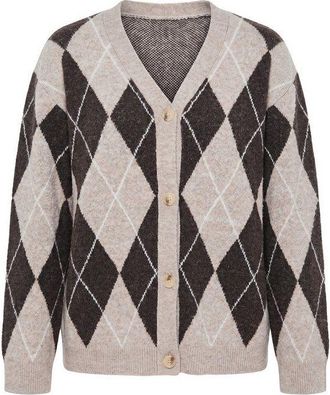 Ulla Popken Strickjacke Strickjacke Rauten V-Ausschnitt Langarm