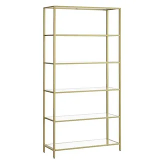 Vasagle &Eacute;tag&egrave;re en Verre &agrave; 6 Niveaux, Biblioth&egrave;que, &Eacute;tag&egrave;re de Rangement, Verre Tremp&eacute;, Facile &agrave; Monter, pour Salle de Bain, Salon, Chambre, Bureau, Dor&eacute; M&eacute;ta