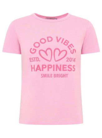 Zwillingsherz T-Shirt Happiness Vibes ton in ton Stickerei, kurzarm, Rundhals