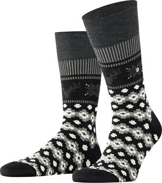 Burlington Herren Socken Fair Isle Joy M So Wolle gemustert 1 Paar, Schwarz Black 3000, 40-46