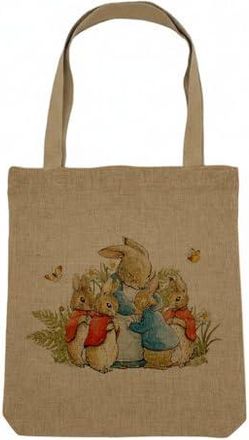 Fabulous Sac Shopping Tote Bag Aspect Lin - Petter Rabbit Et Sa Maman Illustration Enfant Beatrice Potter - Sac de Courses Toile Epaisse 360g Beige Naturel Cab