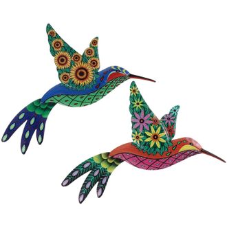 NUOBESTY WRITWAA 2 St&uuml;ck Metall Wanddeko Vogel Skulpturen f&uuml;r Garten und Terrasse Wetterfeste H&auml;ngende Wandornamente aus Robustem Metall Bunte Gartendekoration