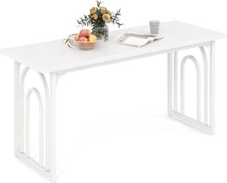 Costway Costway - Table Salle à Manger de 160 cm pour 6-8 Personnes, Table Cuisine Rectangulaire avec Pieds en Métal, Table à Manger Blanc Design pour Salon