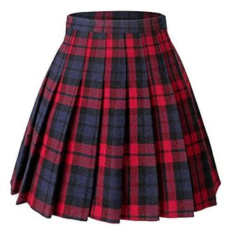 Hoerev Jupe pliss&eacute;e Polyvalente avec Short pour Femme,Bande Bleu Rouge,32