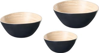 Beliani Dekoschalen 3er Set Bambusholz schwarz rund 3 Gr&ouml;&szlig;en handgefertigt Bonheur