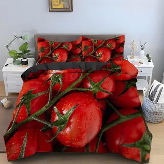 Generic Tomaten Bettw&auml;sche 140x200 Gem&uuml;se Bettw&auml;sche Set, 3D Bettbezug Set Weich Microfaser Bettbez&uuml;ge 3 Teilig Rotes Muster Wendebettw&auml;sche f&uuml;r Kinder Erwach