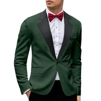 Generic Veste pour homme coupe ajust&eacute;e avec revers contrast&eacute;s - Blazer &eacute;l&eacute;gant pour mariage, carnaval, f&ecirc;te - Veste de costume pour homme &agrave; un bouton festif p